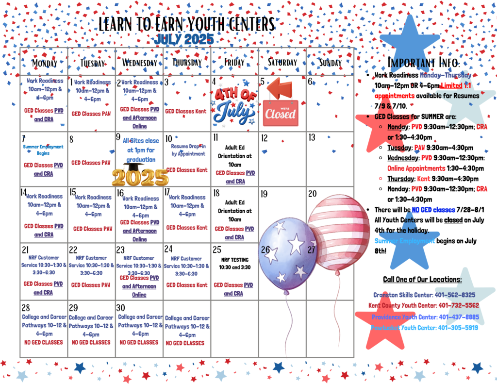 July 2025 L2E Calendar | Comprehensive Community Action Program